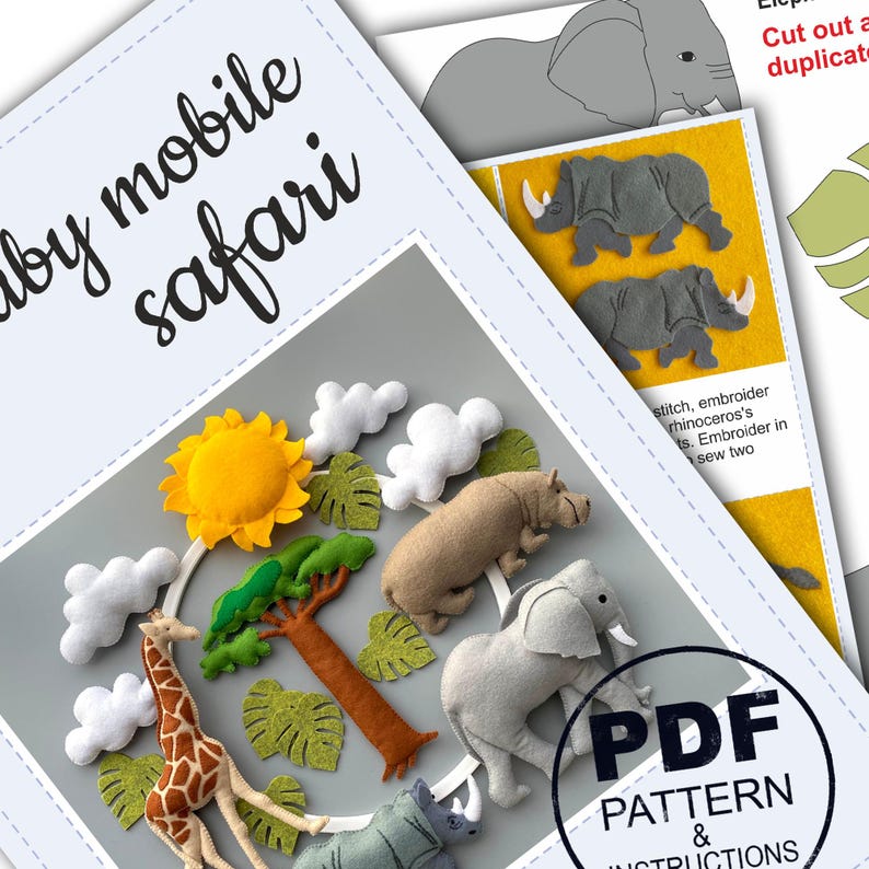 Felt Baby Mobile PDF Pattern and Step by Step Tutorial. Jungle Mobile ...