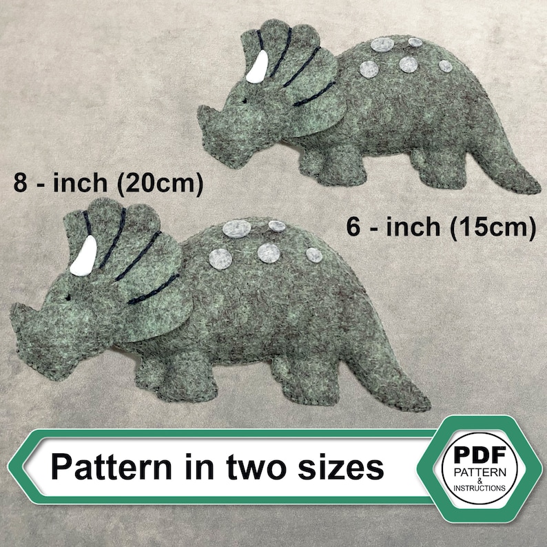 Dinosaur Sewing Pattern PDF. Felt Triceratops Sewing Pattern. DIY Felt ...