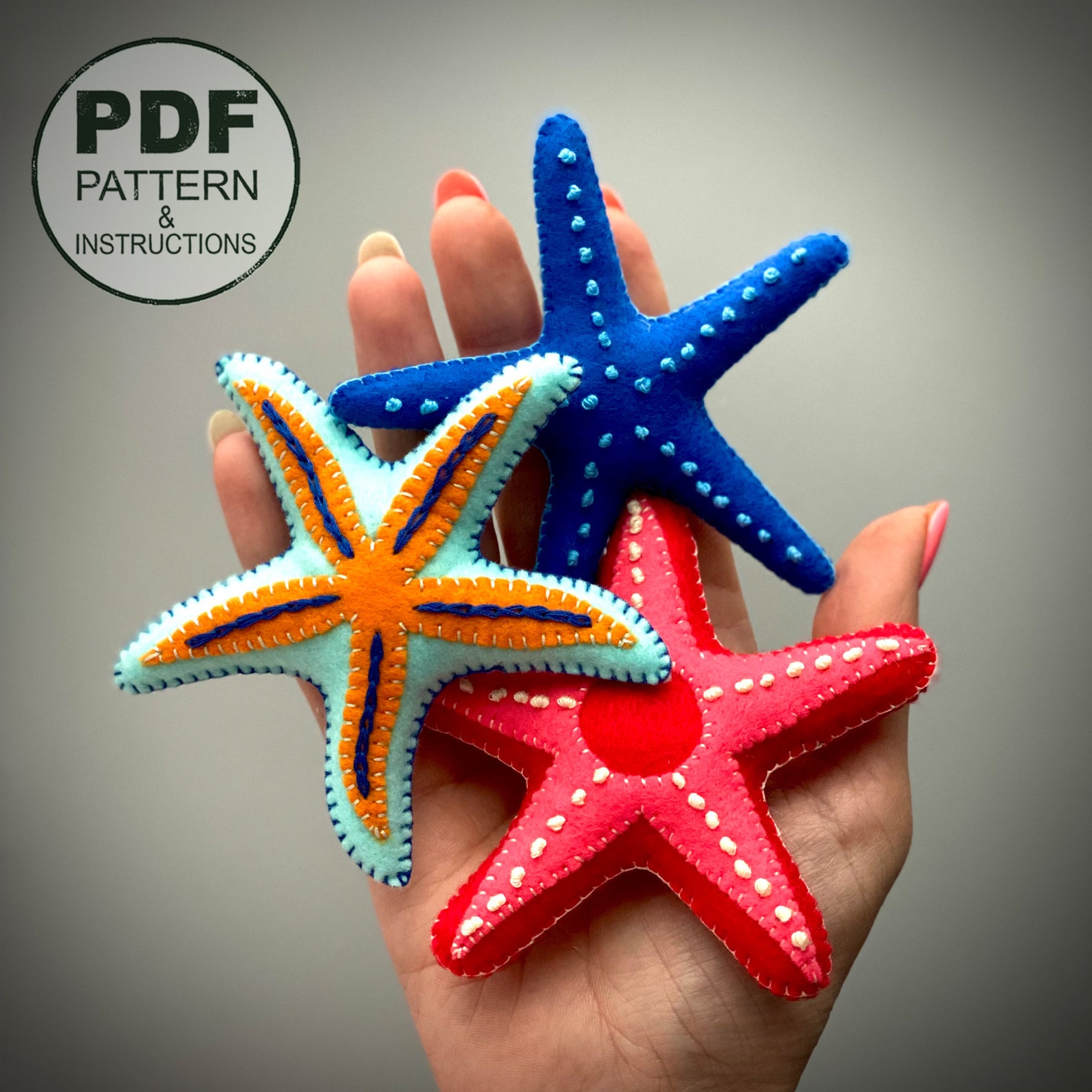 Seastars, Seashells, Seaweed Sewing Pattern PDF. Felt Ocean Decor Easy ...