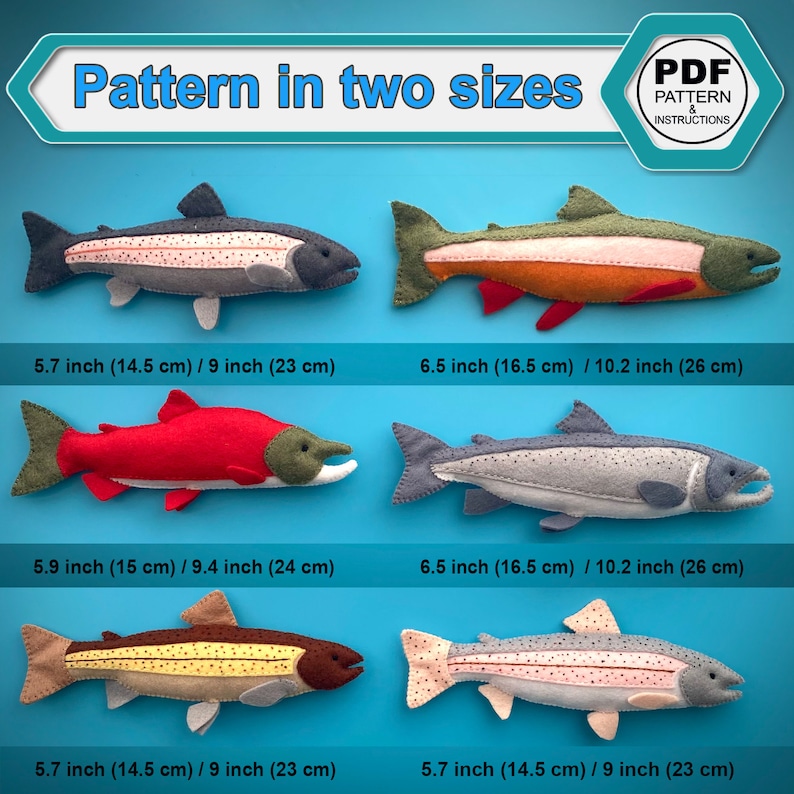 River Fish Set Sewing Pattern Pdf And Svg Fishing Pattern Salmon