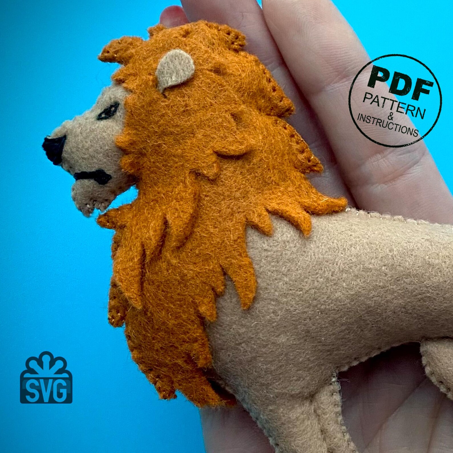 Felt Lion Sewing Pattern, DIY Stuffed Animal (PDF & SVG) - Etsy