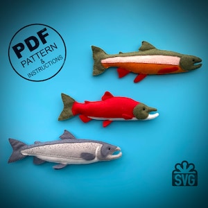 River Fish SET Sewing Pattern PDF and SVG. Fishing Pattern. Salmon, Trout, Brown Trout, Kokanee ...