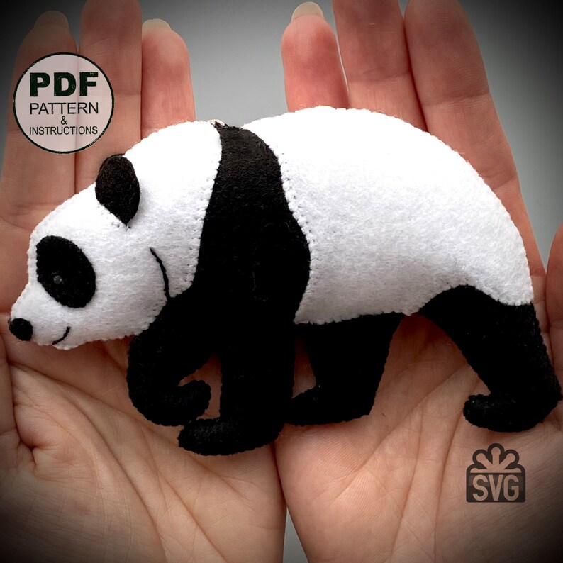 Patrón de costura de oso panda de fieltro, animal de peluche DIY (PDF y ...