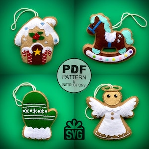 Felt Christmas Ornaments Sewing Pattern PDF and SVG. Felt Gingerbread ...