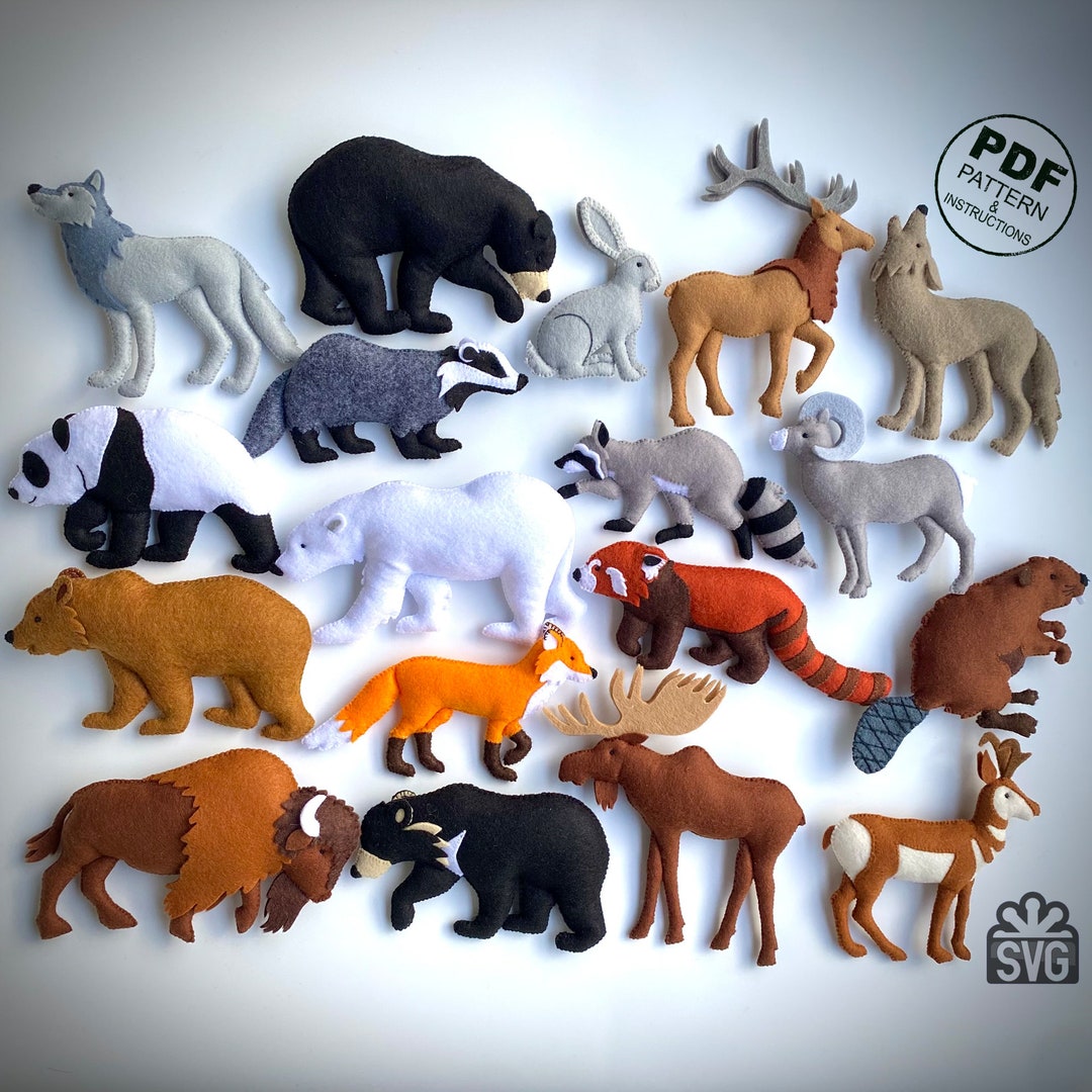 Felt Animals Sewing PDF Pattern and SVG. Stuffed Animals DIY. Felt Toys ...