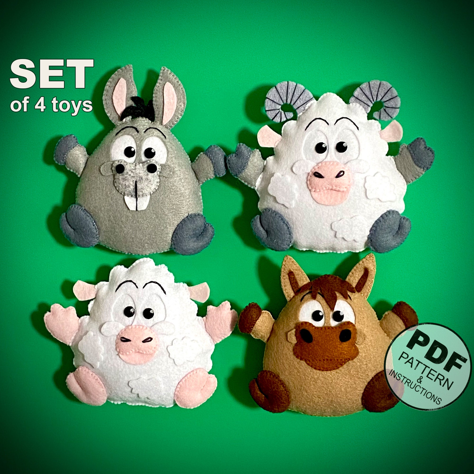 Farm Animals Sewing Pattern PDF horse, Donkey, Sheep, Ram. Felt Toys ...
