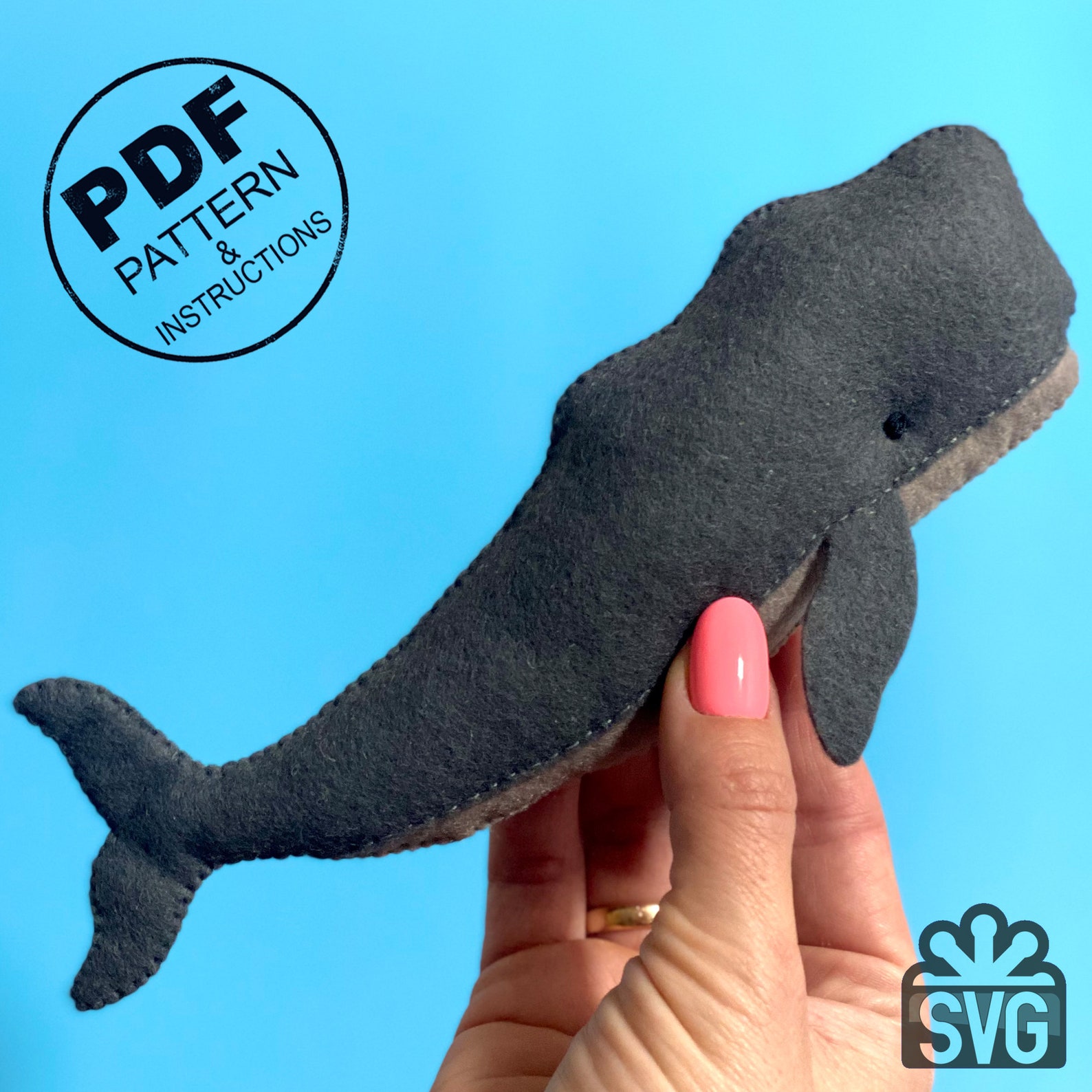 Sperm Whale Sewing Pattern PDF and SVG. Felt Whale Easy Beginner ...