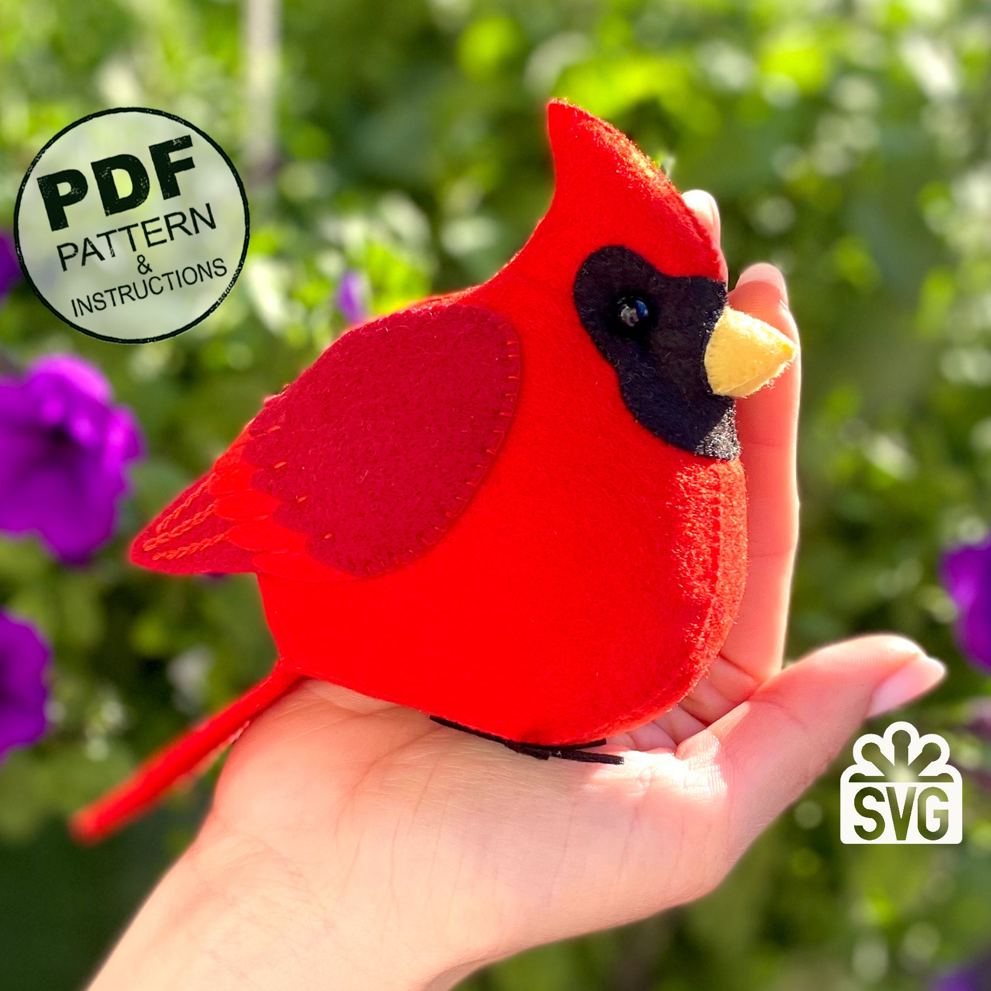 Felt Bird Sewing Pattern PDF and SVG. Christmas Bird Pattern. Cardinal ...