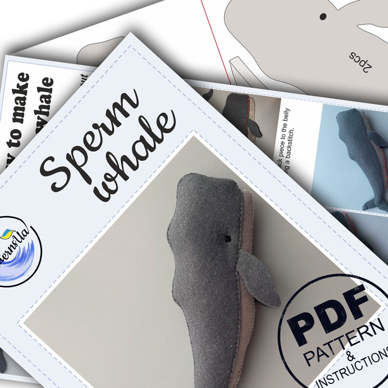 Sperm Whale Sewing Pattern PDF and SVG. Felt Whale Easy Beginner ...