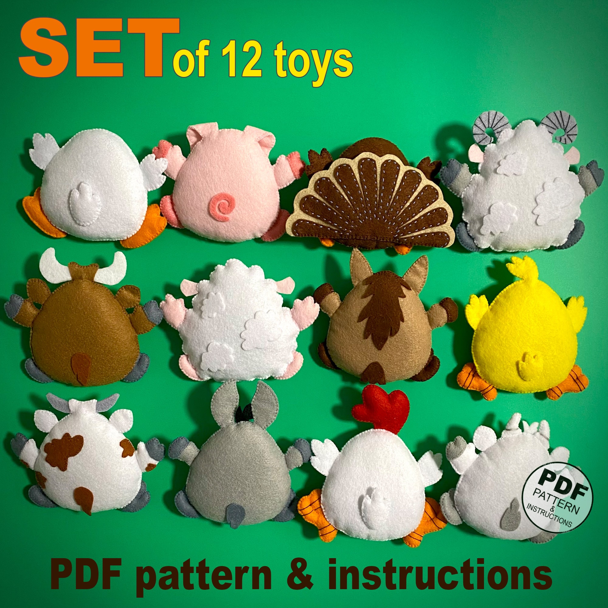 Farm Animals Sewing Pattern PDF. Felt Toys SET Easy Pattern and ...