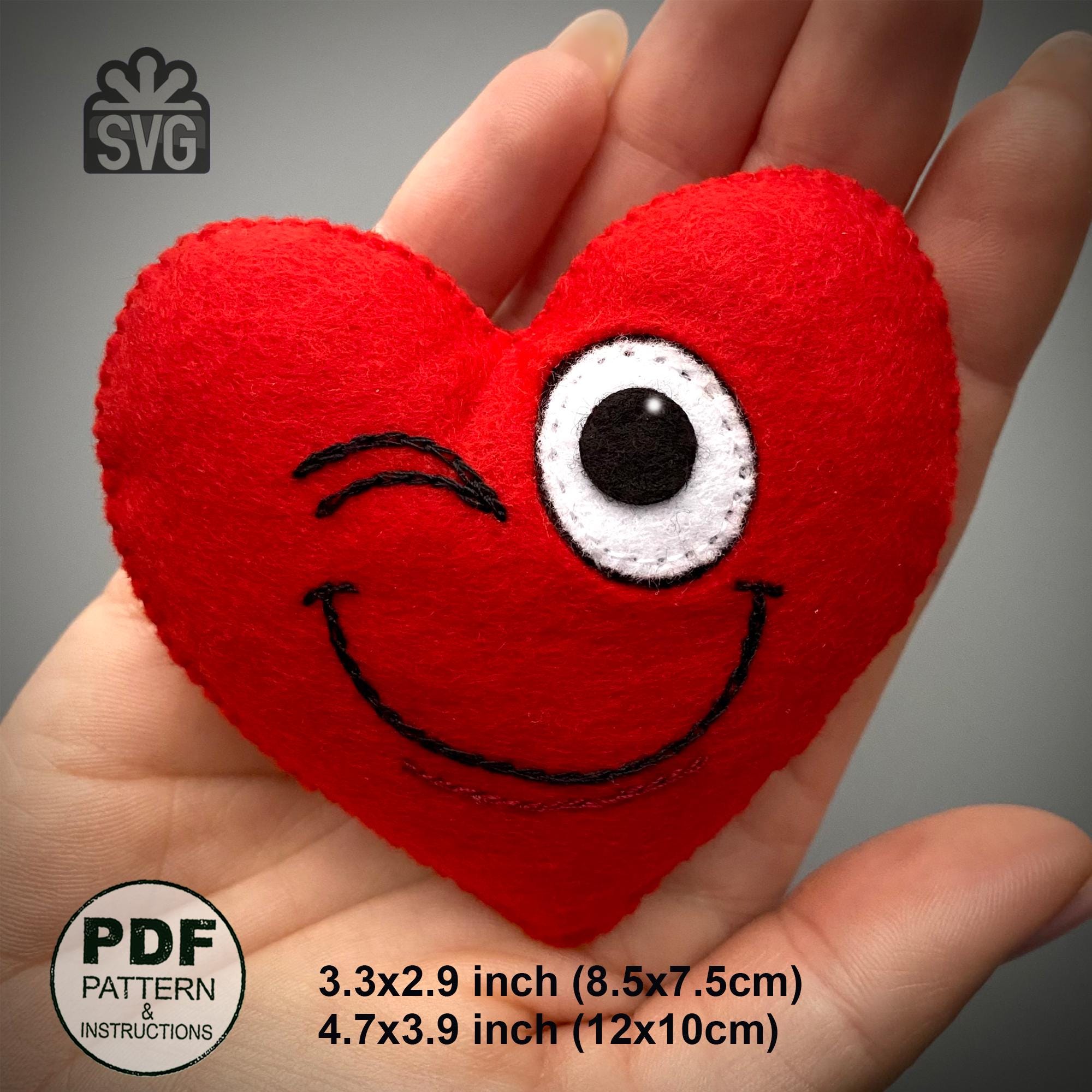 Felt Heart Sewing Pattern PDF, SVG. Valentine's Day Pattern. Emoji ...