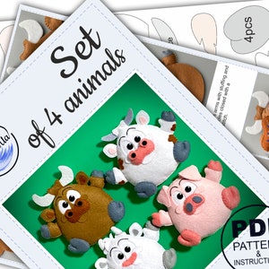 Farm Animals Sewing Pattern PDF (cow, Bull, Pig, Goat). Felt Toys Easy ...