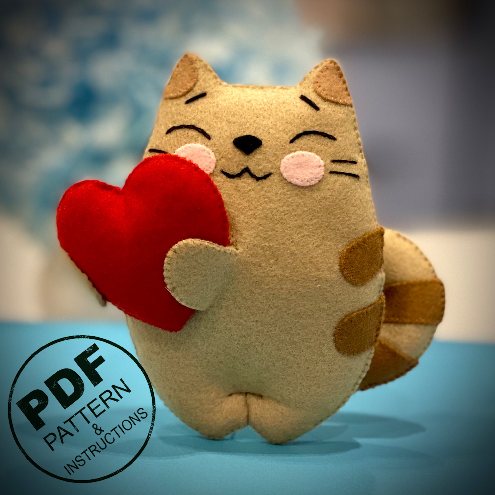 Felt Cat Sewing Pattern PDF. Valentine's Day Felt Toys Pattern. Cat in ...