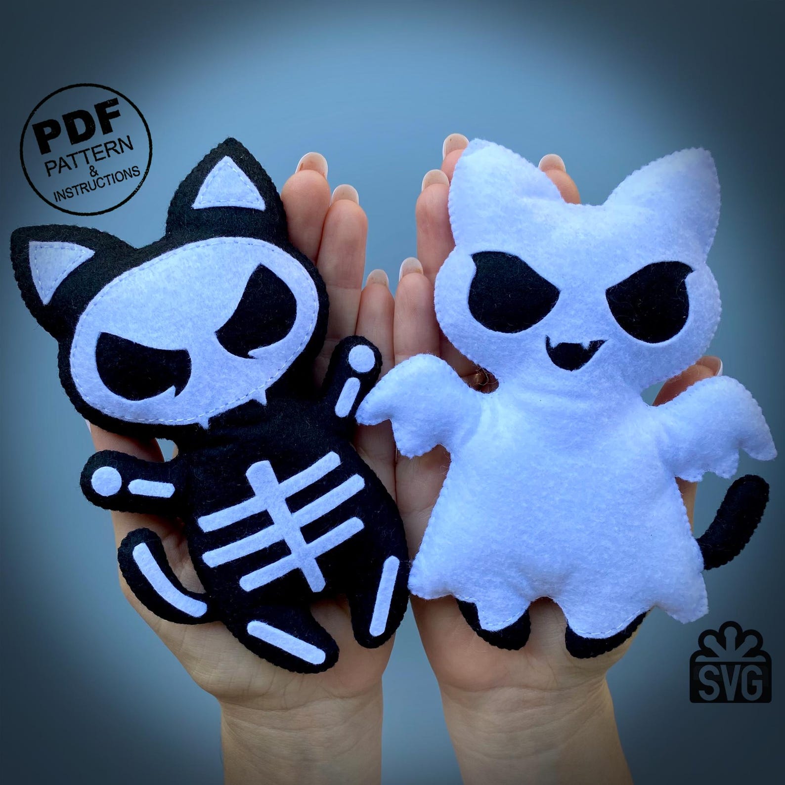 Halloween Felt Cats Sewing Pattern PDF and SVG. Halloween Ornament ...