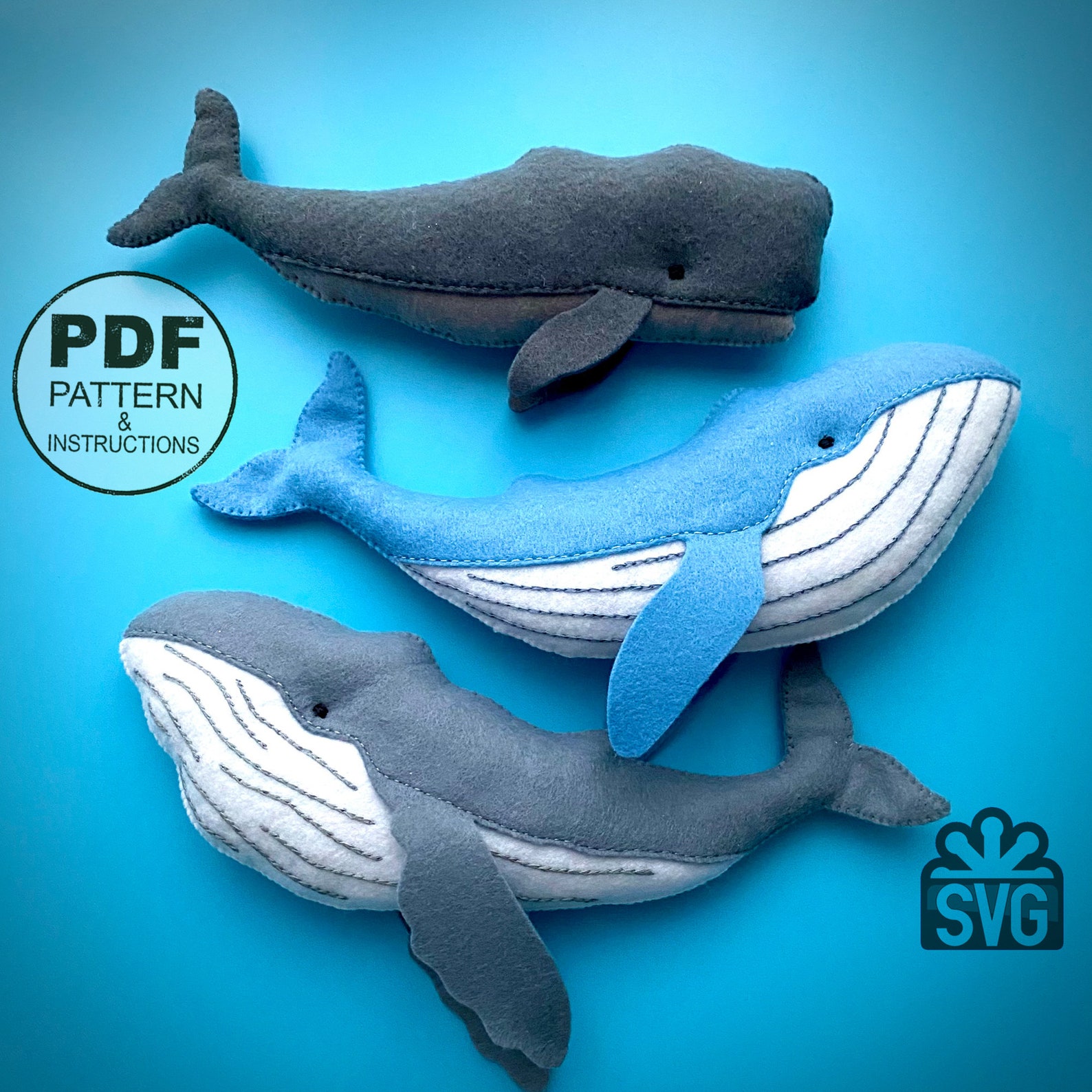 Ocean Animals Sewing Pattern PDF and SVG. Felt Sea Animal Toys Easy ...