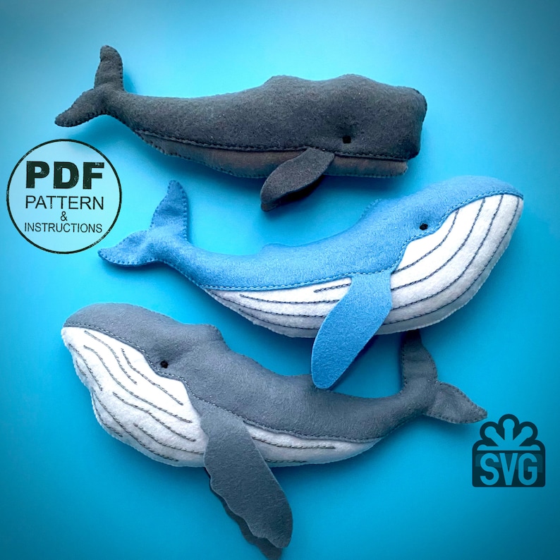 Ocean Animals Sewing Pattern PDF and SVG. Felt Sea Animal Toys Easy Pattern. SET Whales, Orca ...