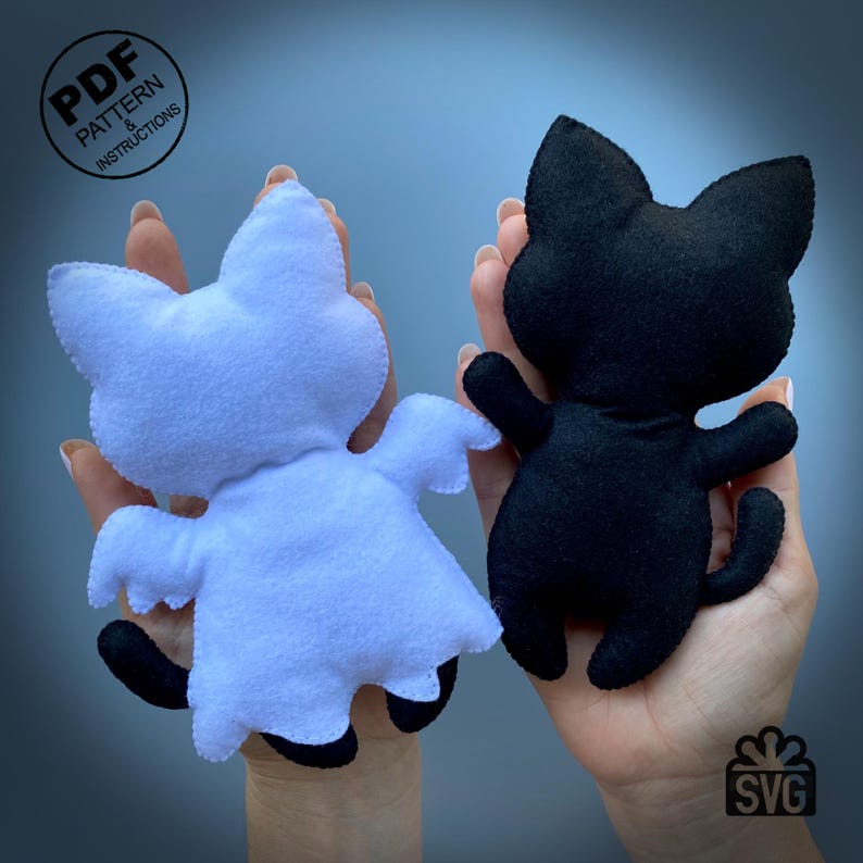 Halloween Felt Cats Sewing Pattern PDF and SVG. Halloween Ornament ...
