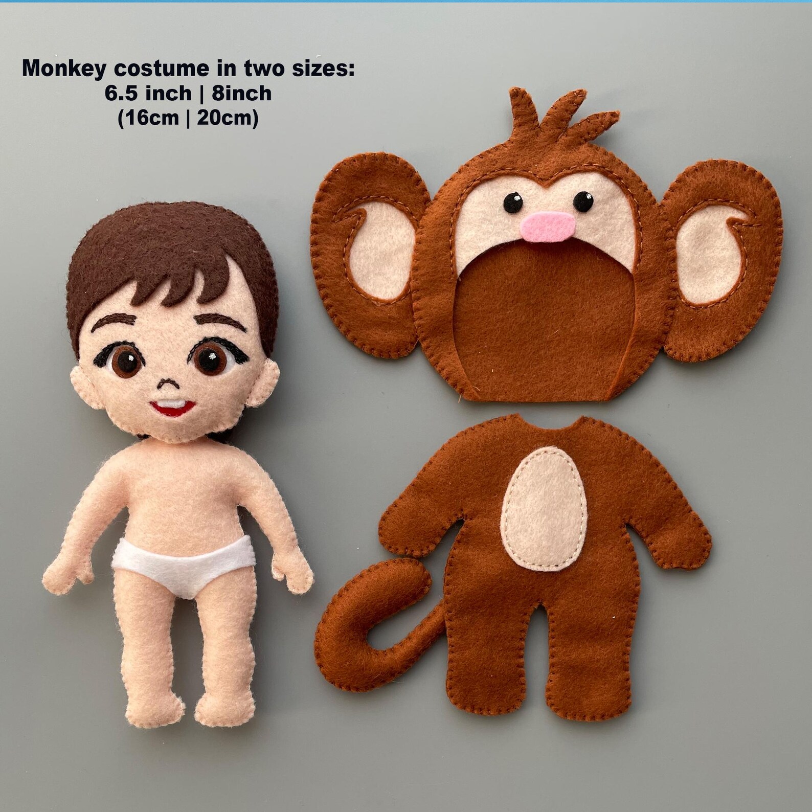Felt Doll Sewing Pattern PDF and SVG. Monkey Pattern. Doll Clothes ...