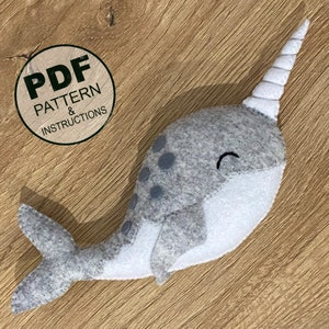Narwhal Sewing Pattern PDF. Easy Felt Sewing Pattern. Plush Narwhal DIY ...