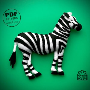 Felt Zebra Sewing PDF Pattern and SVG. Stuffed Animals DIY. Felt Toys ...