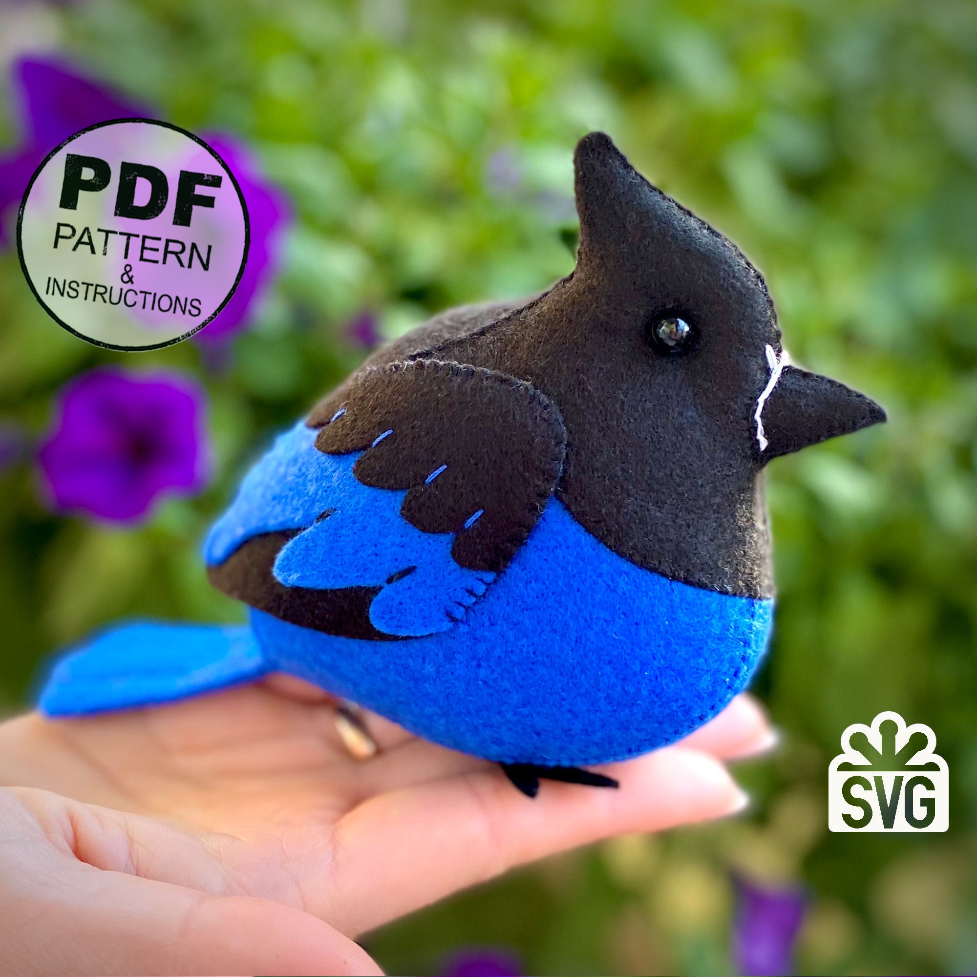 Felt Bird Sewing Pattern PDF and SVG. Stellers Jay Bird Pattern and Tutorial. Felt Animals ...
