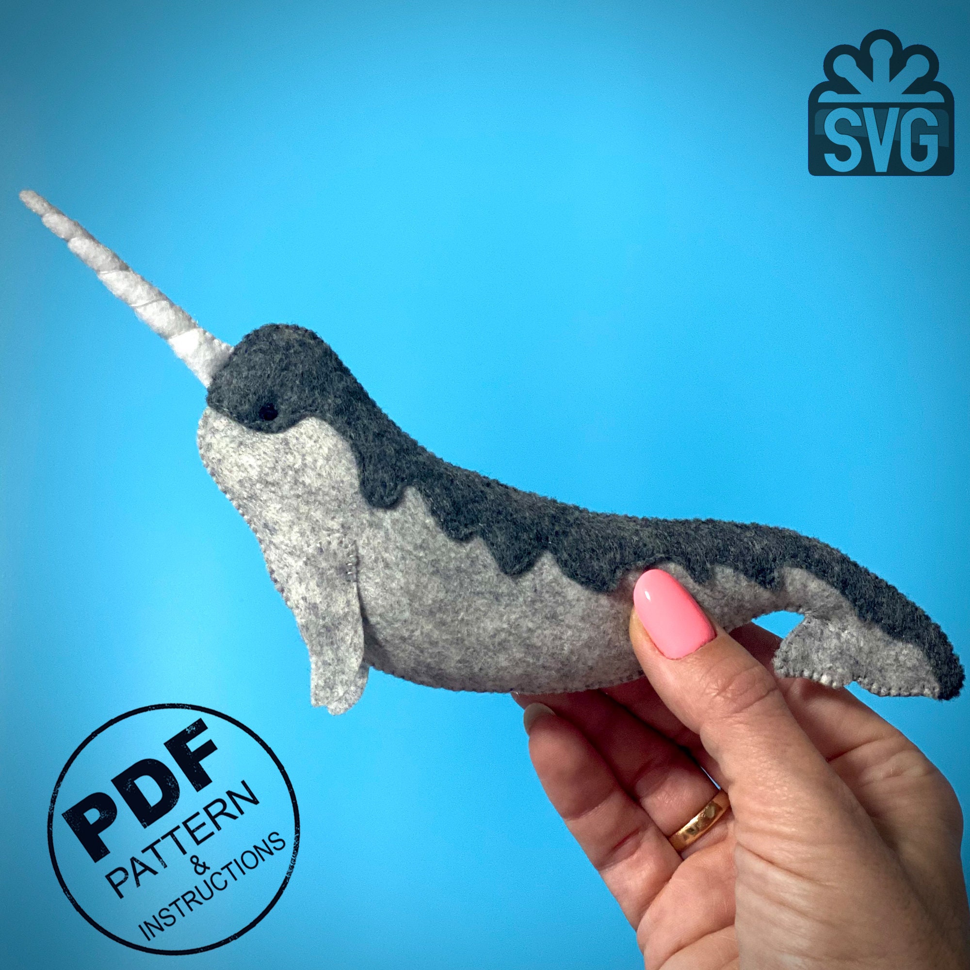 Narwhal Sewing Pattern PDF and SVG. Ocean Animals Pattern. Narwhal ...