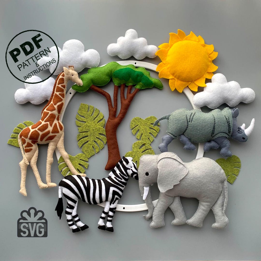 Felt Baby Mobile PDF Pattern. Safari Mobile. Jungle Mobile Sewing ...