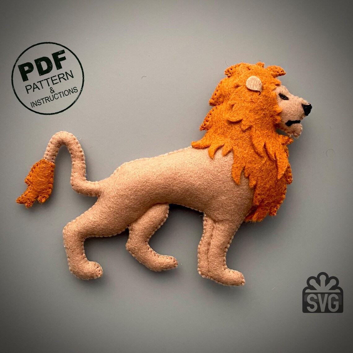 Felt Lion Sewing Pattern, DIY Stuffed Animal (PDF & SVG) - Etsy