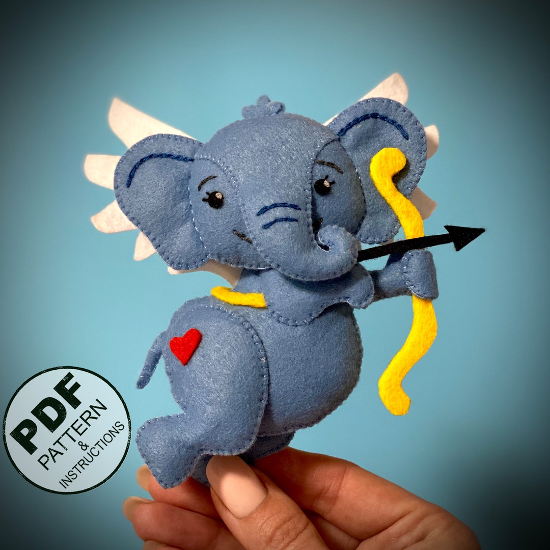 Felt Elephant Cupid Sewing Pattern PDF. Valentine's Day Felt Toy ...