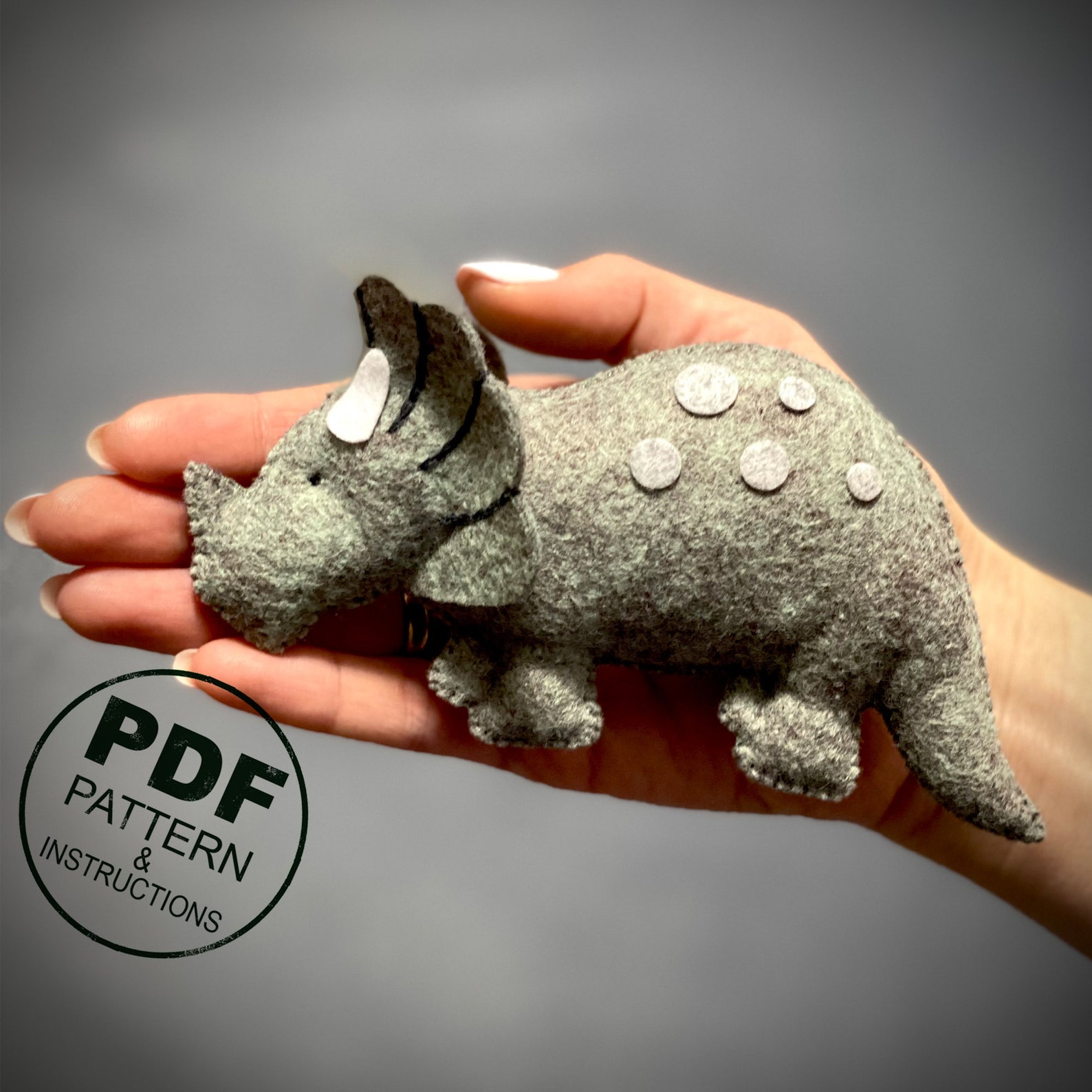 Dinosaur Sewing Pattern PDF. Felt Triceratops Sewing Pattern. DIY Felt ...