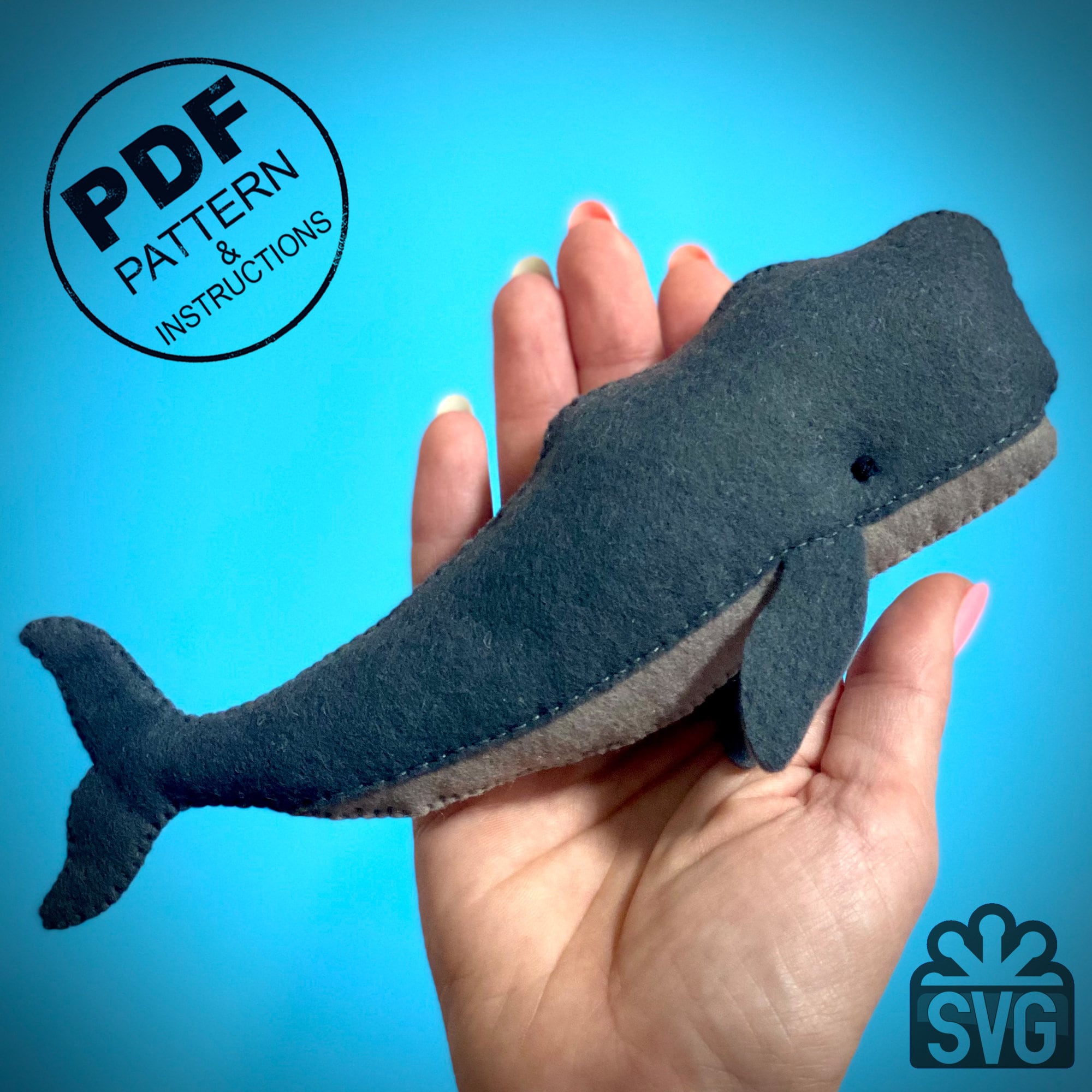 Sperm Whale Sewing Pattern PDF and SVG. Felt Whale Easy Beginner ...