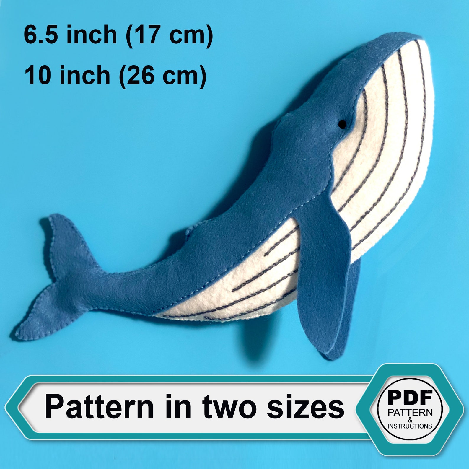 Whale Sewing Pattern PDF and SVG. Ocean Animals Pattern. Blue Whale ...
