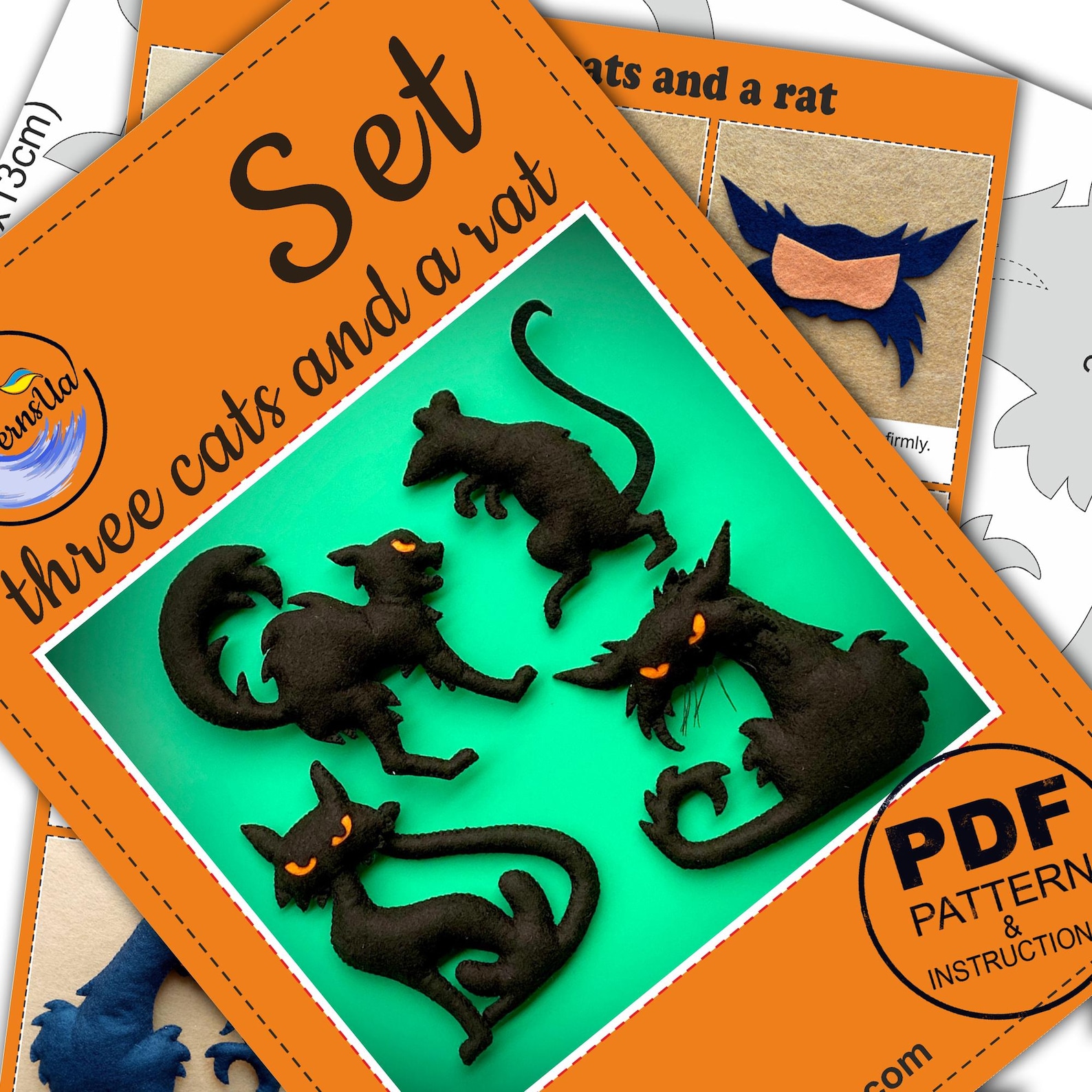 Felt Halloween Cats Sewing Pattern PDF, SVG. DIY Halloween Ornaments - Etsy
