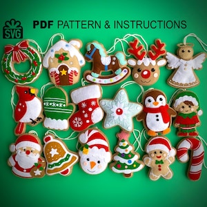 Felt Christmas Ornaments Sewing Pattern PDF and SVG. Felt Gingerbread ...