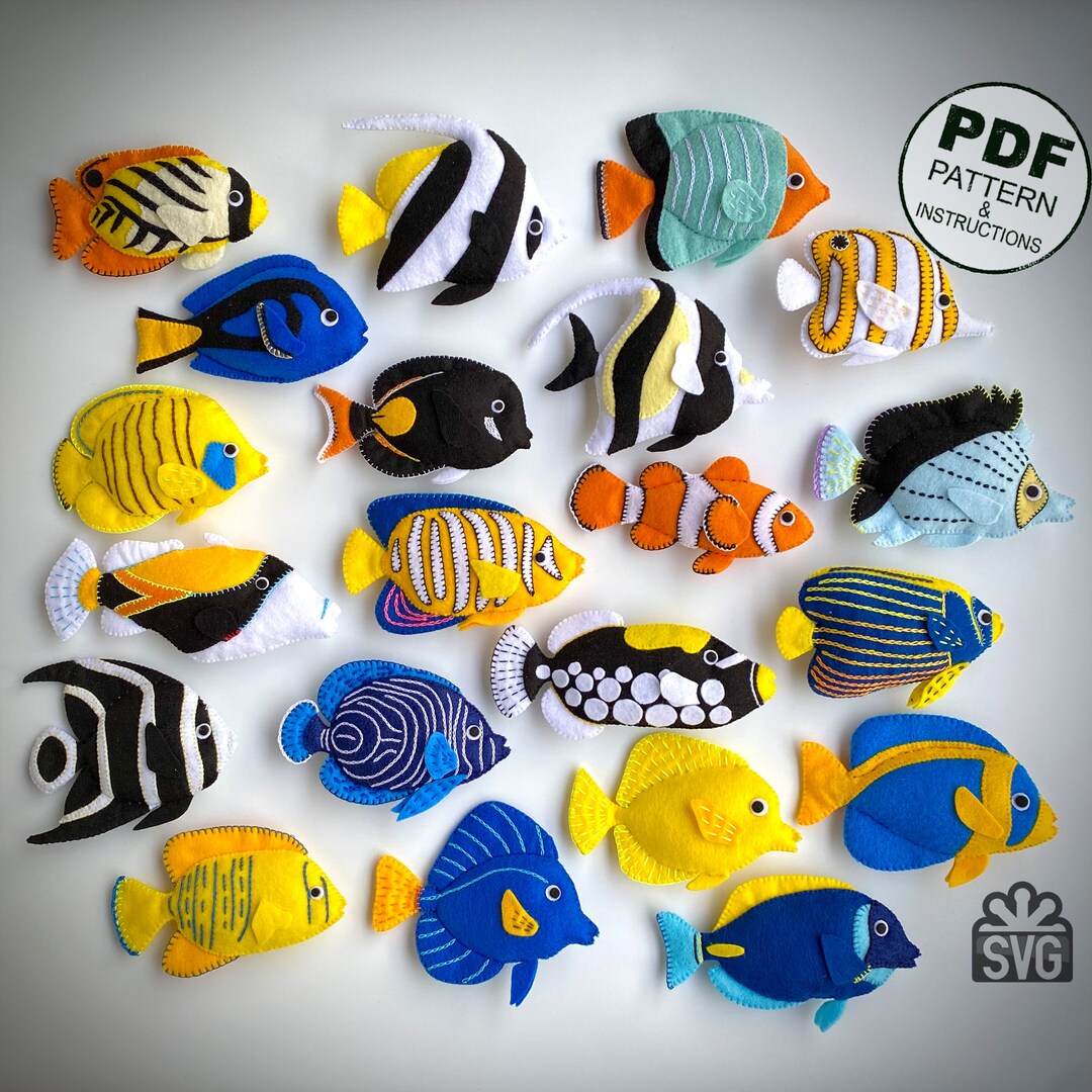 Felt Fish Sewing Pattern PDF and SVG. Coral Fish. Reef Fish. Tropical Fish. Felt Pattern. Ocean ...