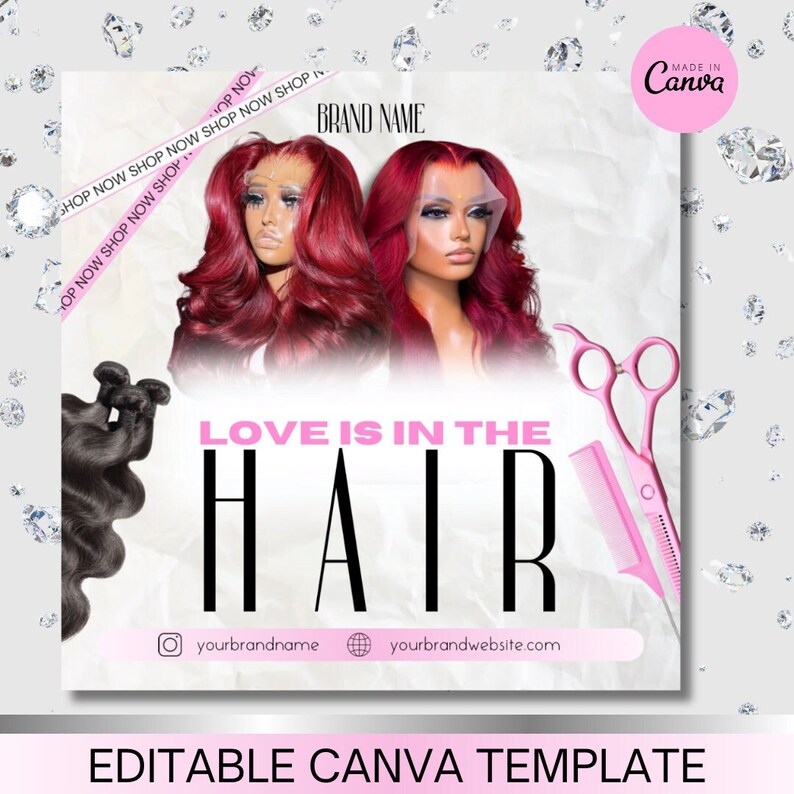 Editable Canva Template for Hair Business Instagram Posts - Wig Company ...