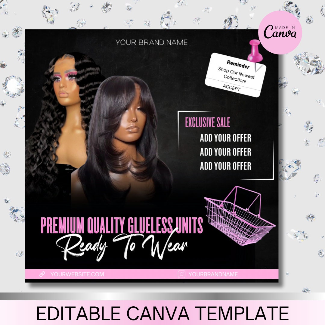Editable Canva Template for Hair Business Instagram Posts Wig Company ...