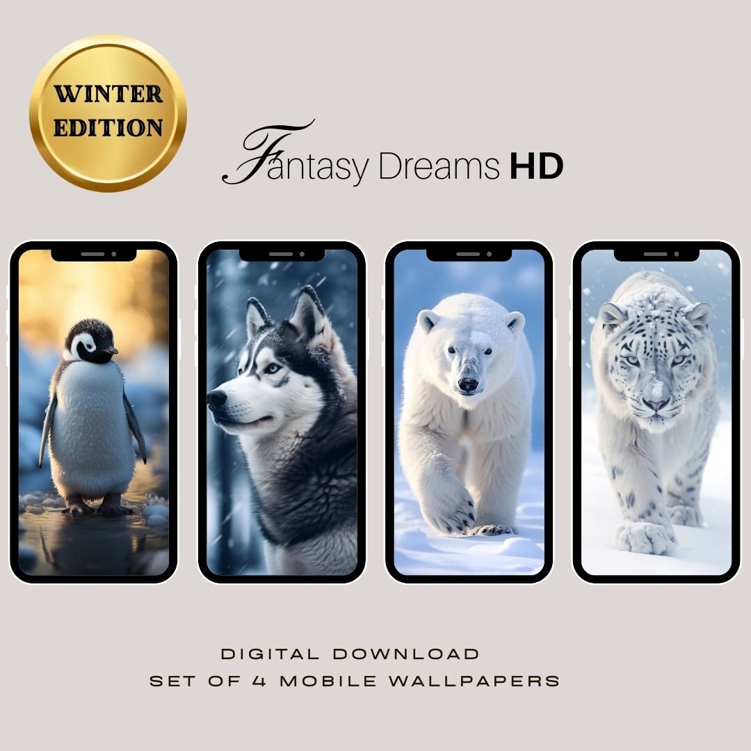 Winter Wildlife | 4K Animal Wallpapers | Set of 4 | Instant Download ...