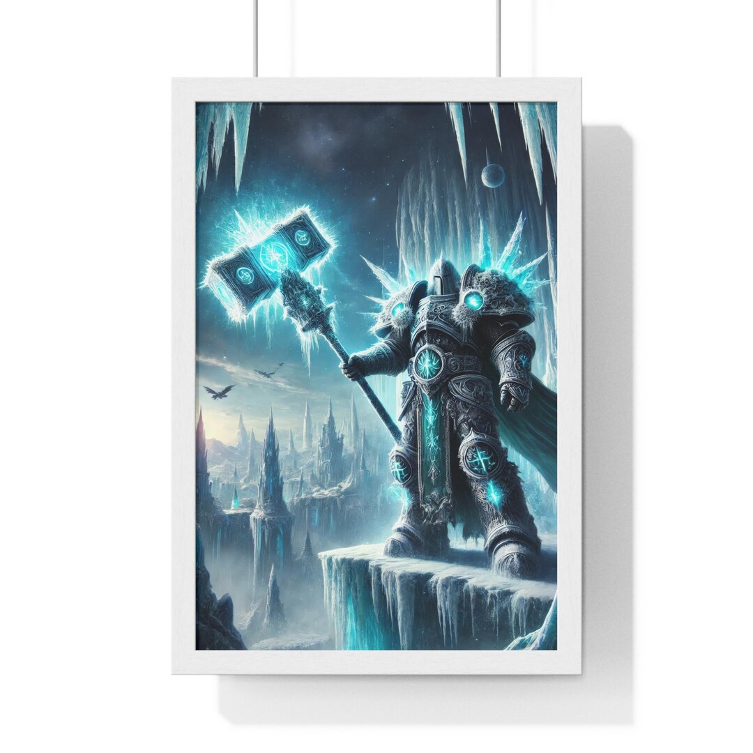 Vertical Poster, Glacier Warden Fantasy Art, Ice Hammer Armor Frost ...