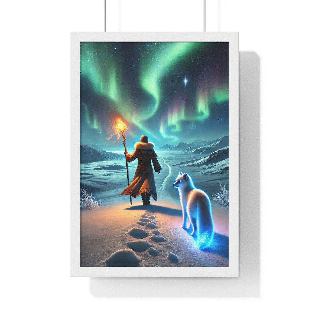 Fantasy Mage & Arctic Fox Framed Poster: Northern Lights Art Print - Etsy