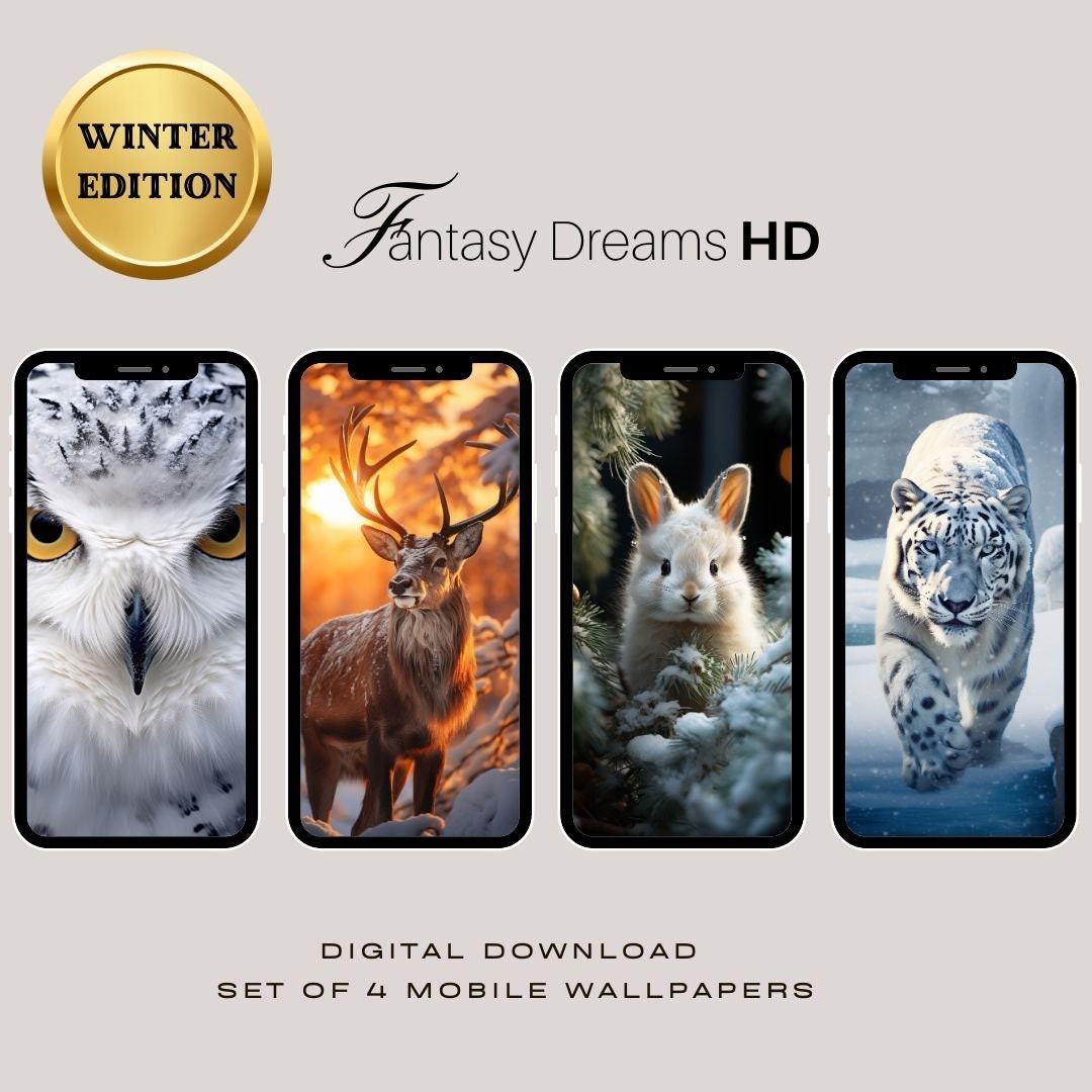 Winter Wildlife | 4K Animal Wallpapers | Set of 4 | Instant Download ...