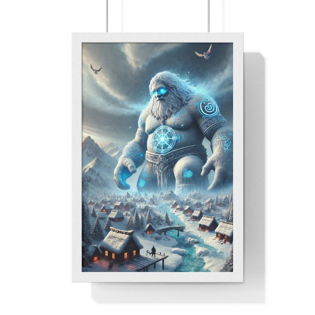 Fantasy Wall Art, Snow Giant Vertical Poster, Winter Village Frozen ...