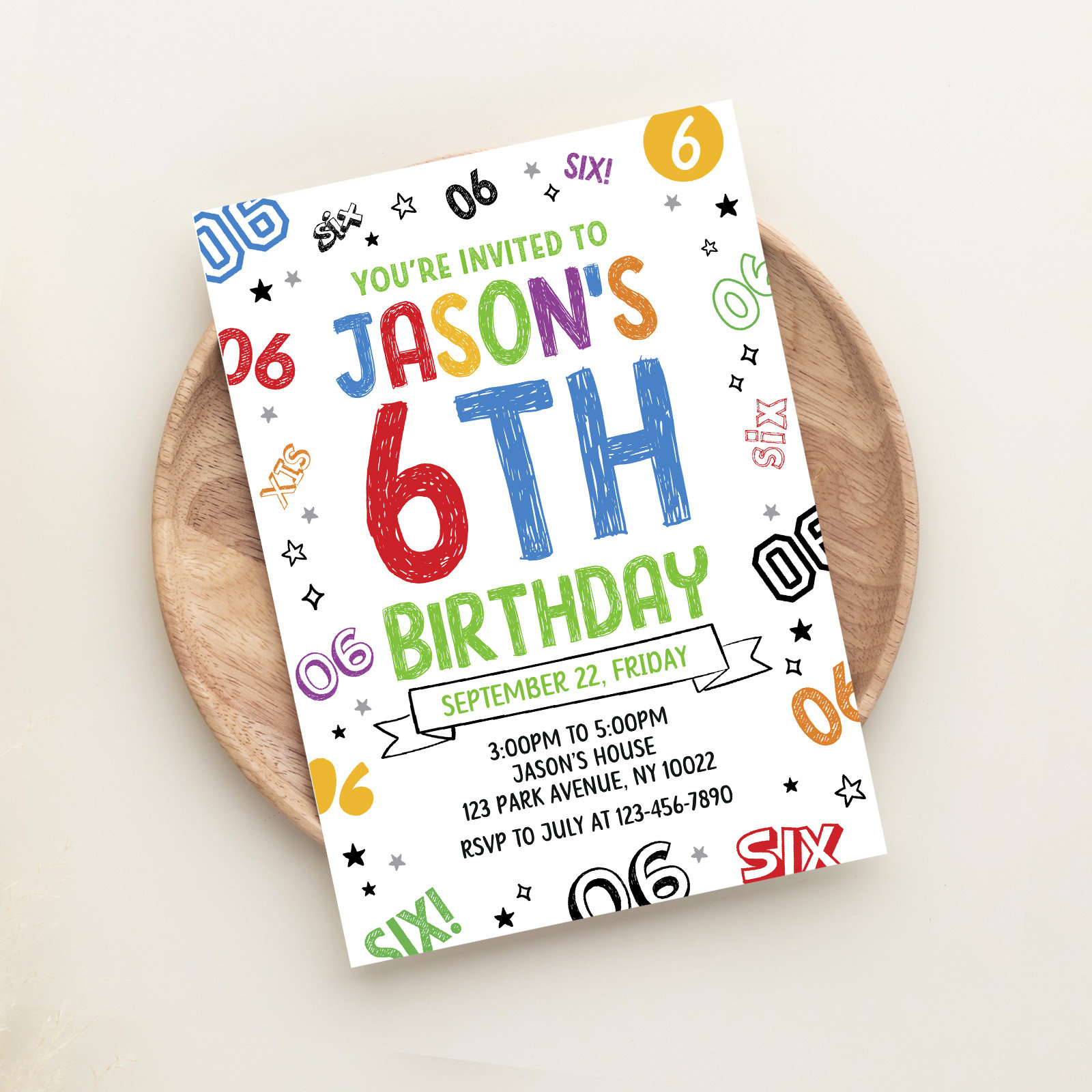 Editable Boy Birthday Invitation, Boy Invitation, 6th Birthday, Boy 6th ...