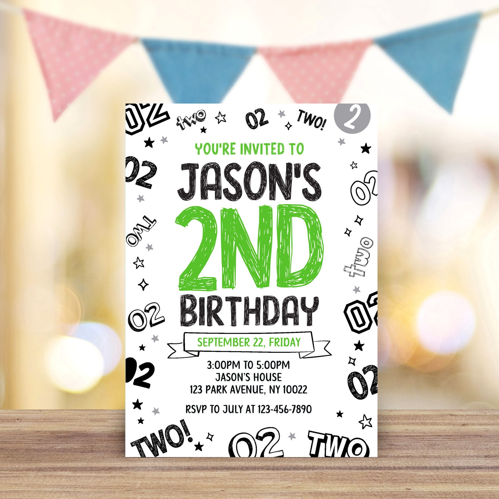 Editable Boy 2nd Birthday Invitation, Girl Birthday Invites, 2nd ...