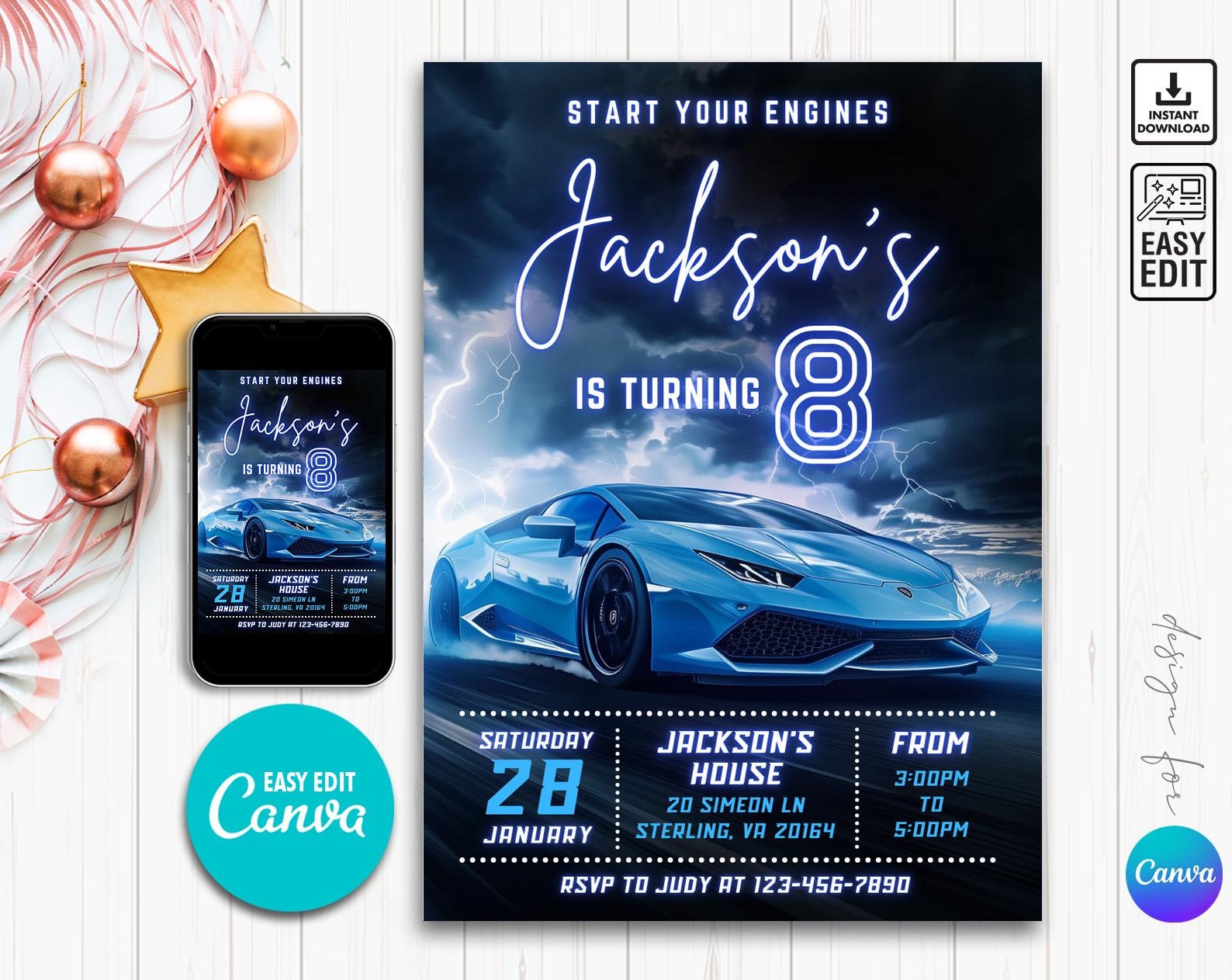 Editable Race Car Invitation Birthday Kids Party Invite Sport Car ...