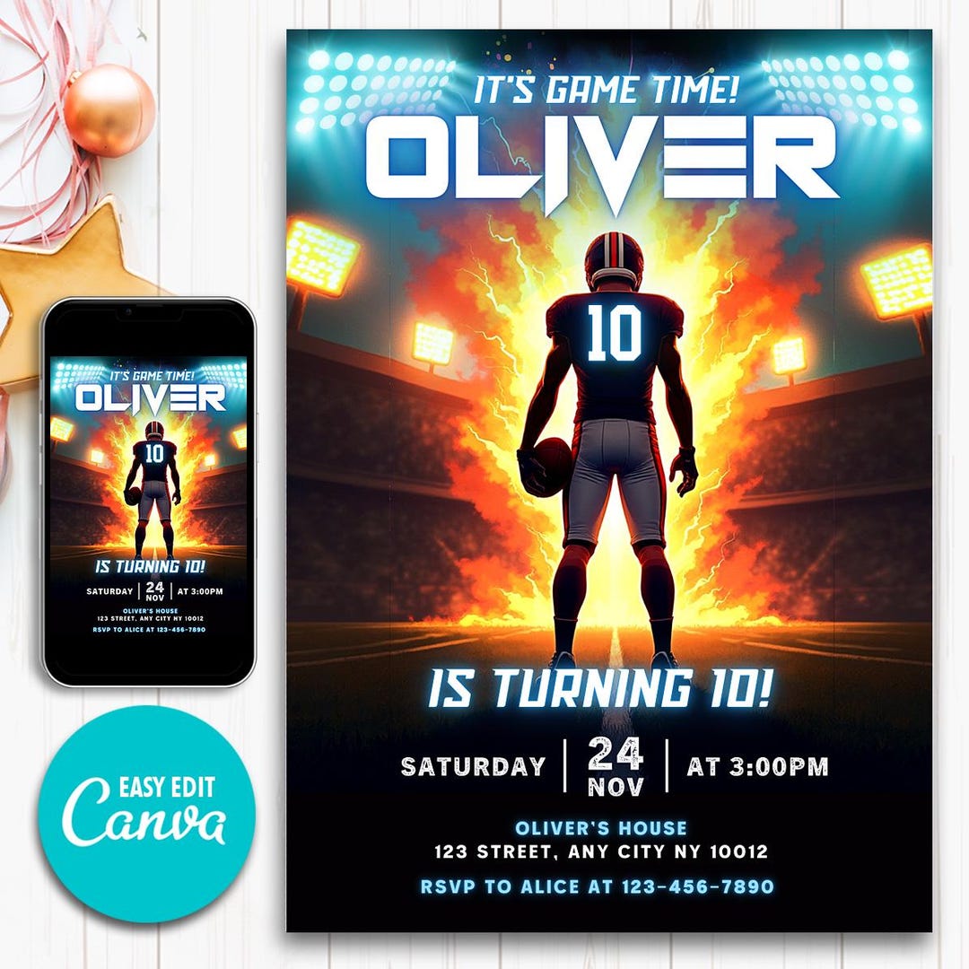 Editable Rugby Invitation, Sports Birthday Party Evite for Boys, Canva ...