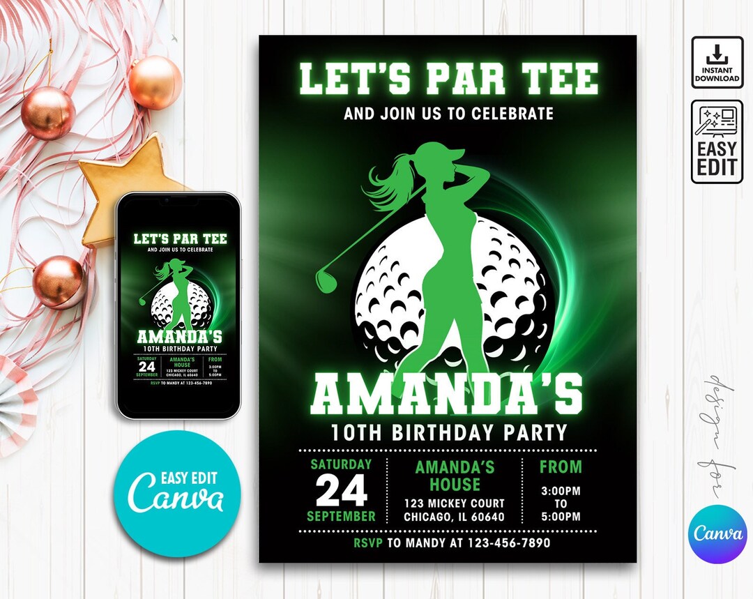 Golf Birthday Invitation Template, Golf Invitation, Golf Birthday ...