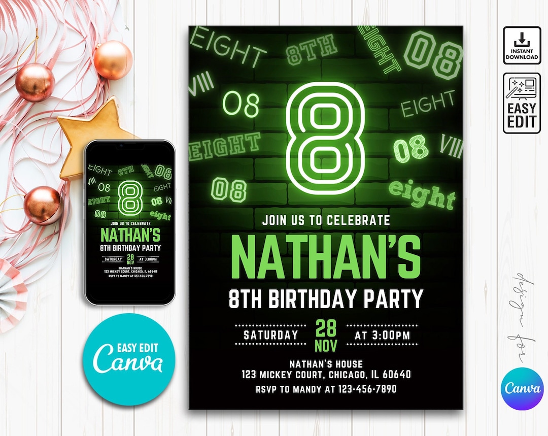 Editable Boy Birthday Invitation, Boy Invitation, 8th Boy Invitation ...