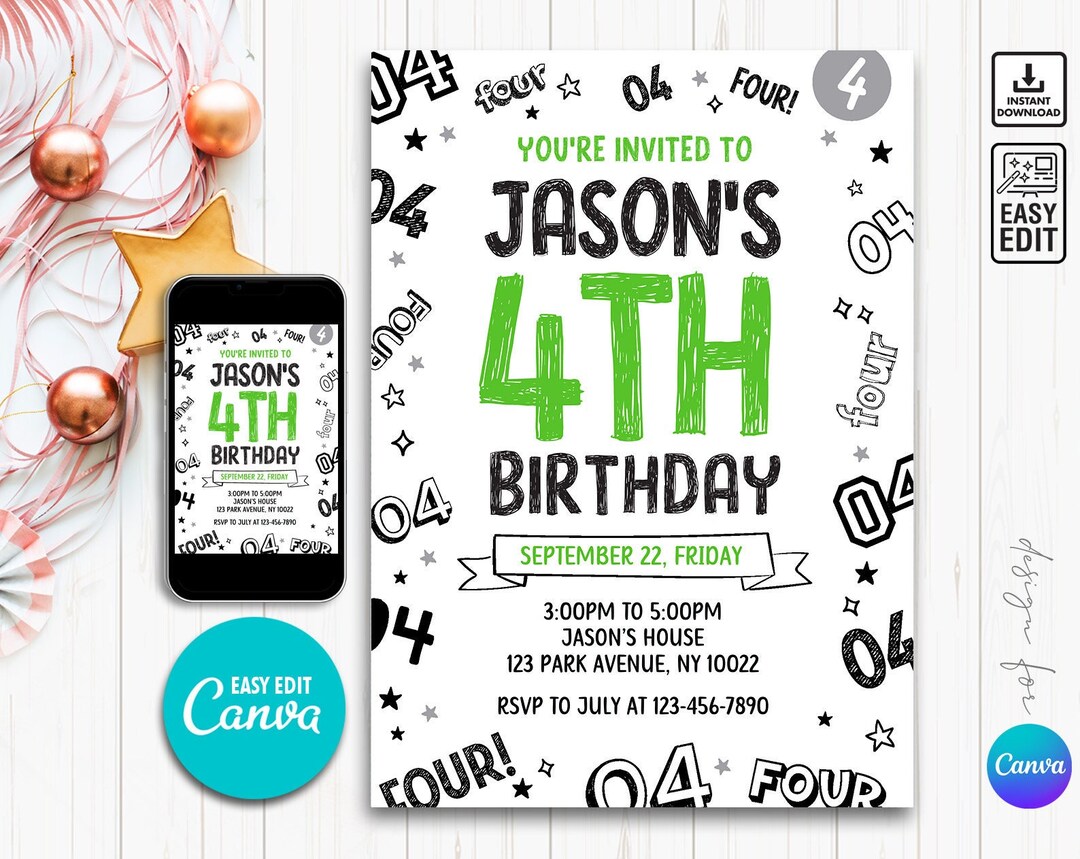 Editable Boy Birthday Invitation, Boy Invitation, Number Birthday ...