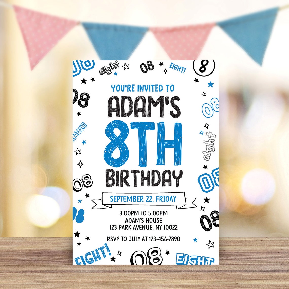 Editable Boy Birthday Invitation, Boy Invitation, 8th Boy Invitation ...